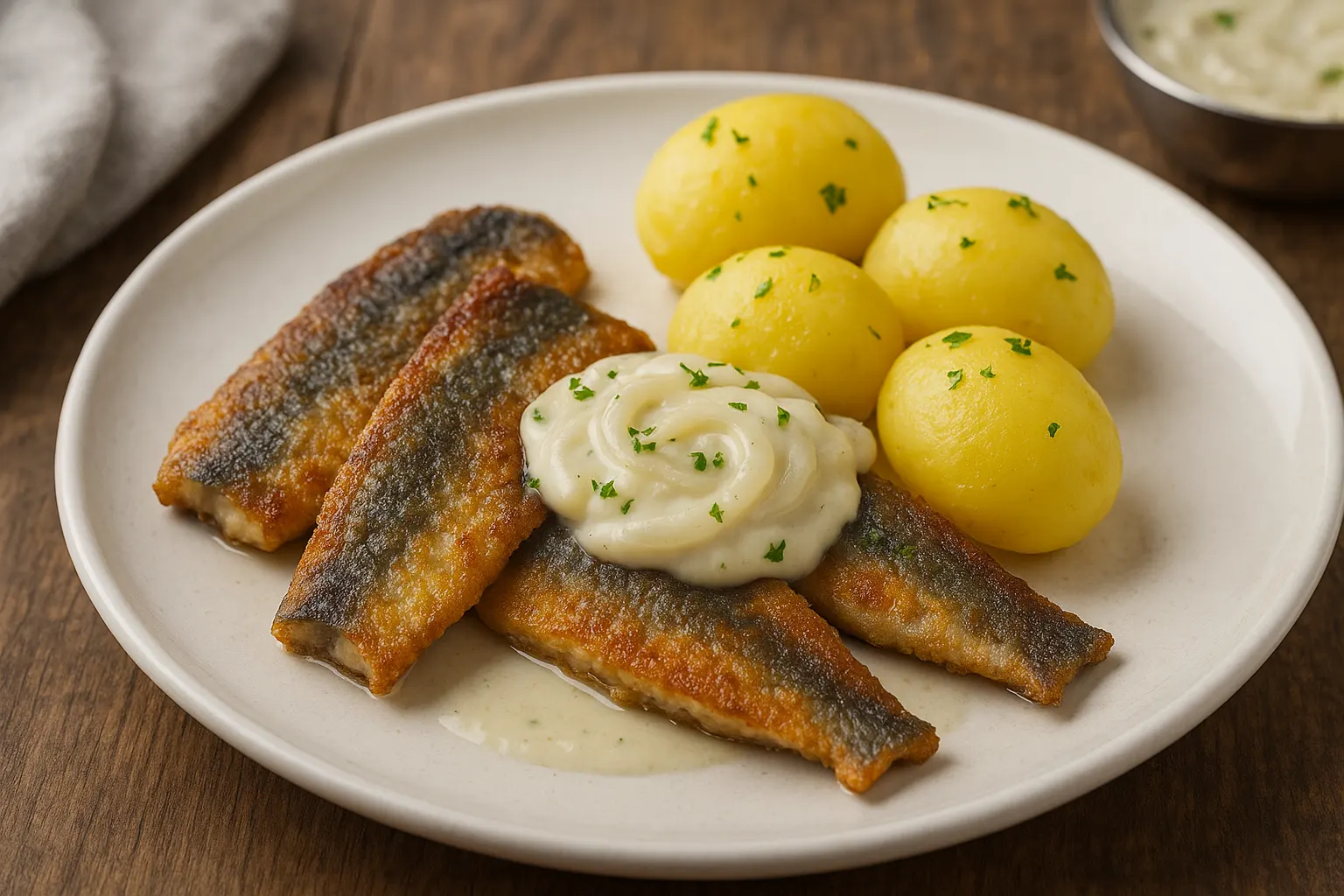 Recept på Stekt sill med löksås - Favoritrecept